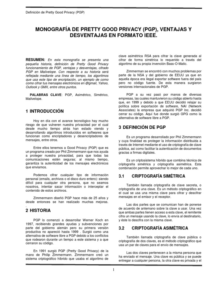 Monografia PGP Formato Ieee | PDF | Criptografía | Clave (criptografía)
