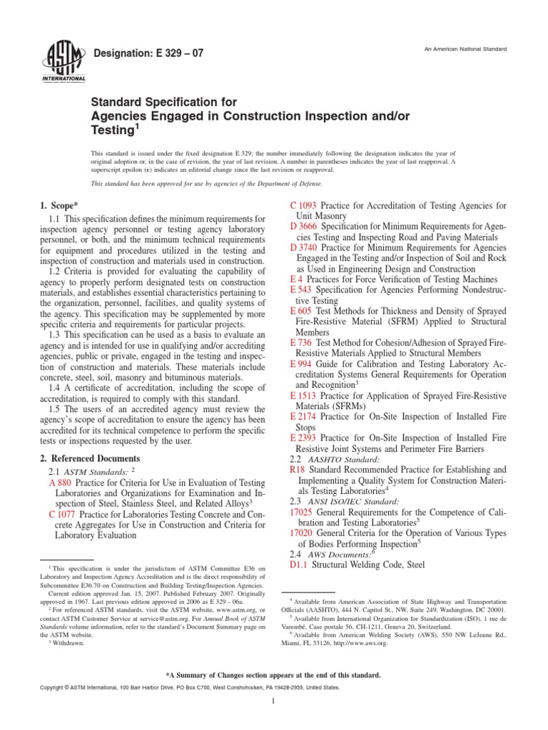 E329 (Org Insp Construccion) | PDF | Specification (Technical Standard) | Verification And ...