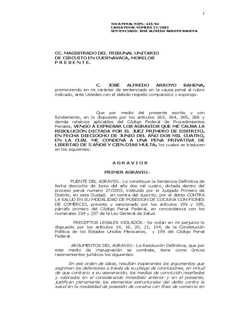 Agravios Jose Alfredo Arroyo B | PDF | Derecho penal | México