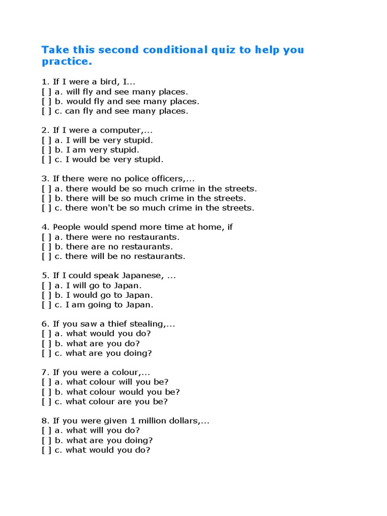 Second Conditional Quiz. | PDF