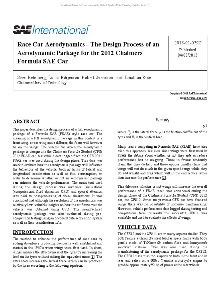 The Design Process of An Aerodynamic Package For An FSae Car | PDF ...