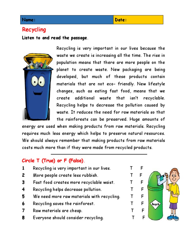 Recycling Reading Comprehension Exercises 102910 | PDF