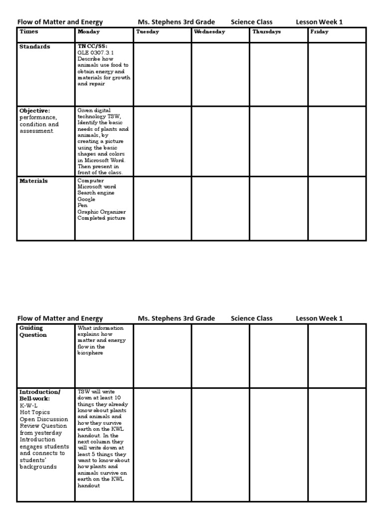 Flow of Matter and Energy Ms. Stephens 3rd Grade Science Class Lesson ...