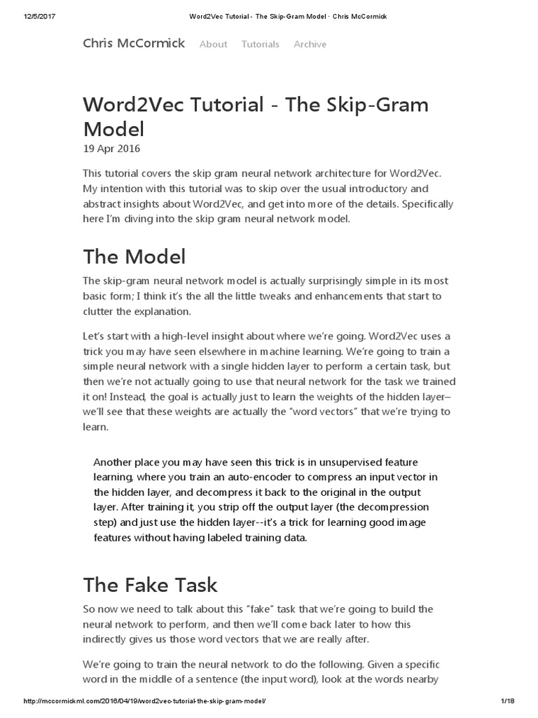 Word2Vec Tutorial - The Skip-Gram Model Chris McCormick | PDF ...