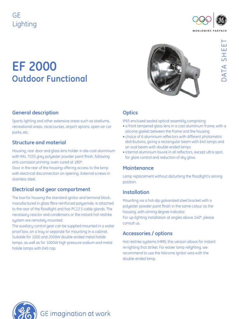 EF 2000 Sports Lighting Overview | PDF | General Electric | Electrical ...
