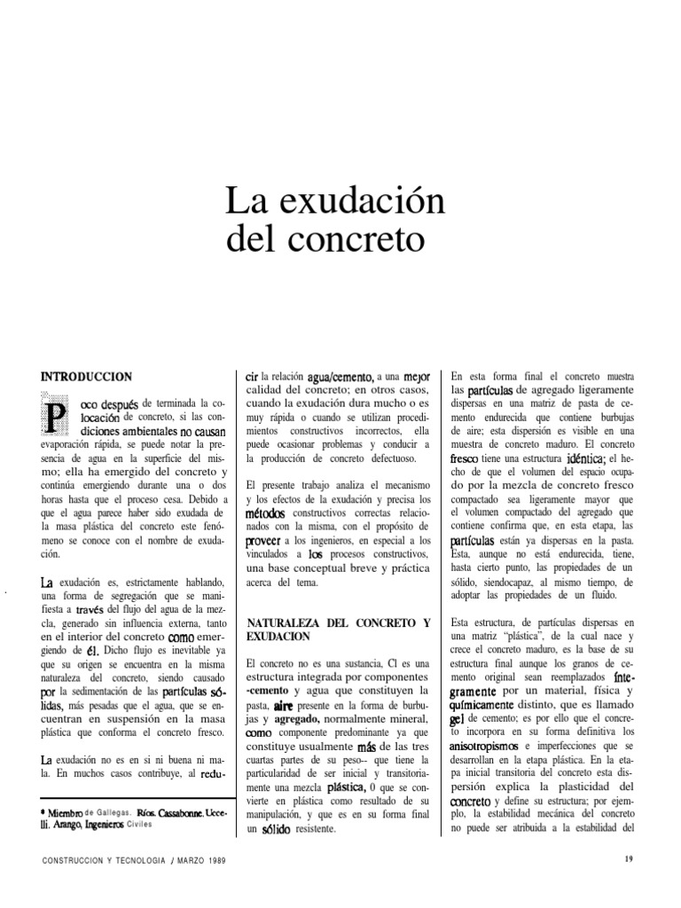 Causas Y Efectos De La Exudación En Concreto Pdf Hormigón Cemento