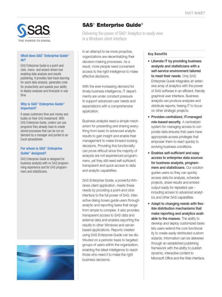 Sas Enterprise Guide Factsheet | PDF | Sas (Software) | Intelligence Analysis