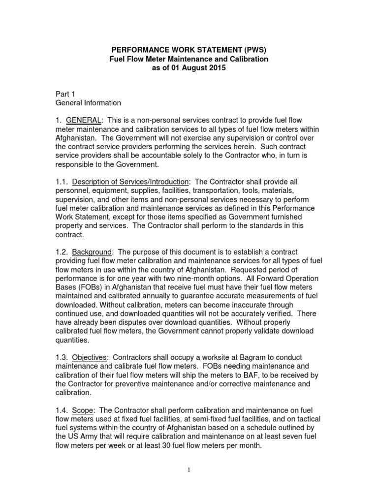 PWS Fuel Meter Calibration 01 AUG 15 | PDF | General Contractor ...