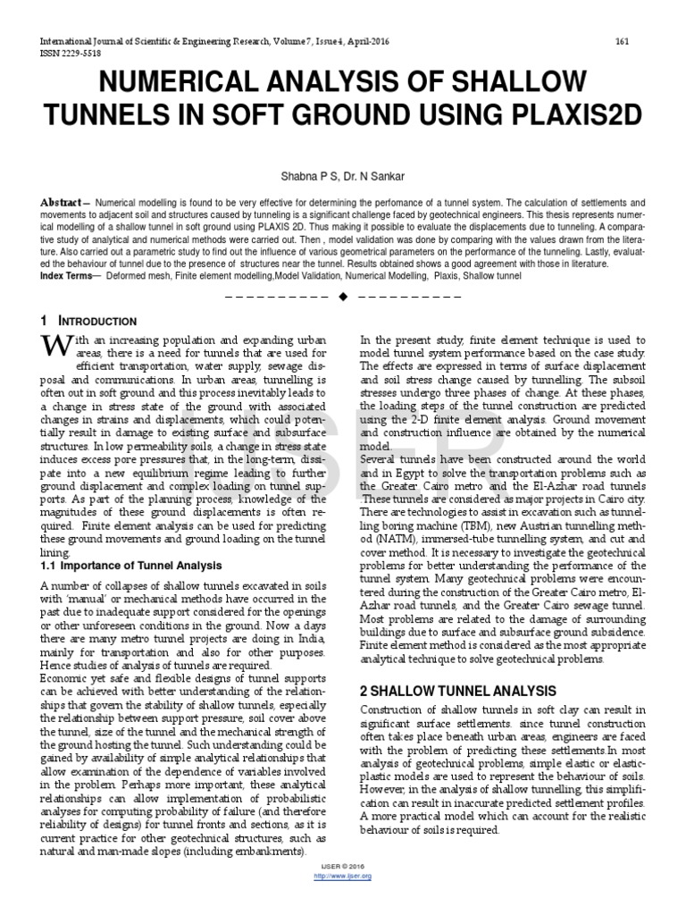 Numerical Analysis of Shallow Tunnels in Soft Ground Using Plaxis2d | PDF | Geotechnical ...