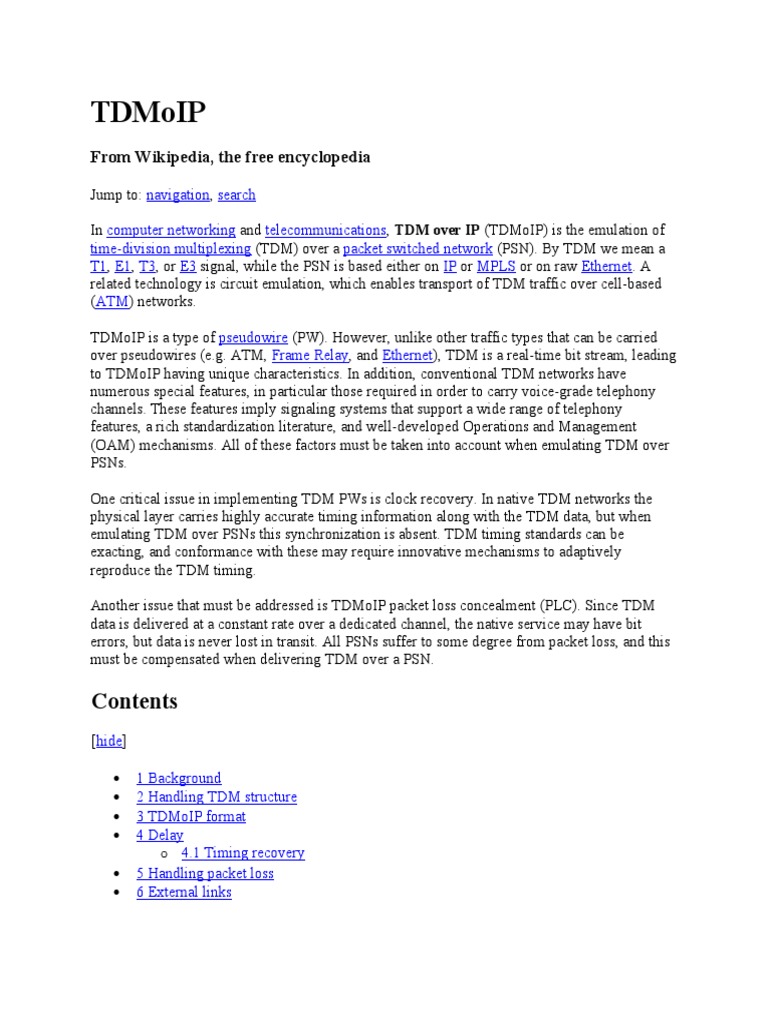 Tdmoip: From Wikipedia, The Free Encyclopedia | PDF | Service ...