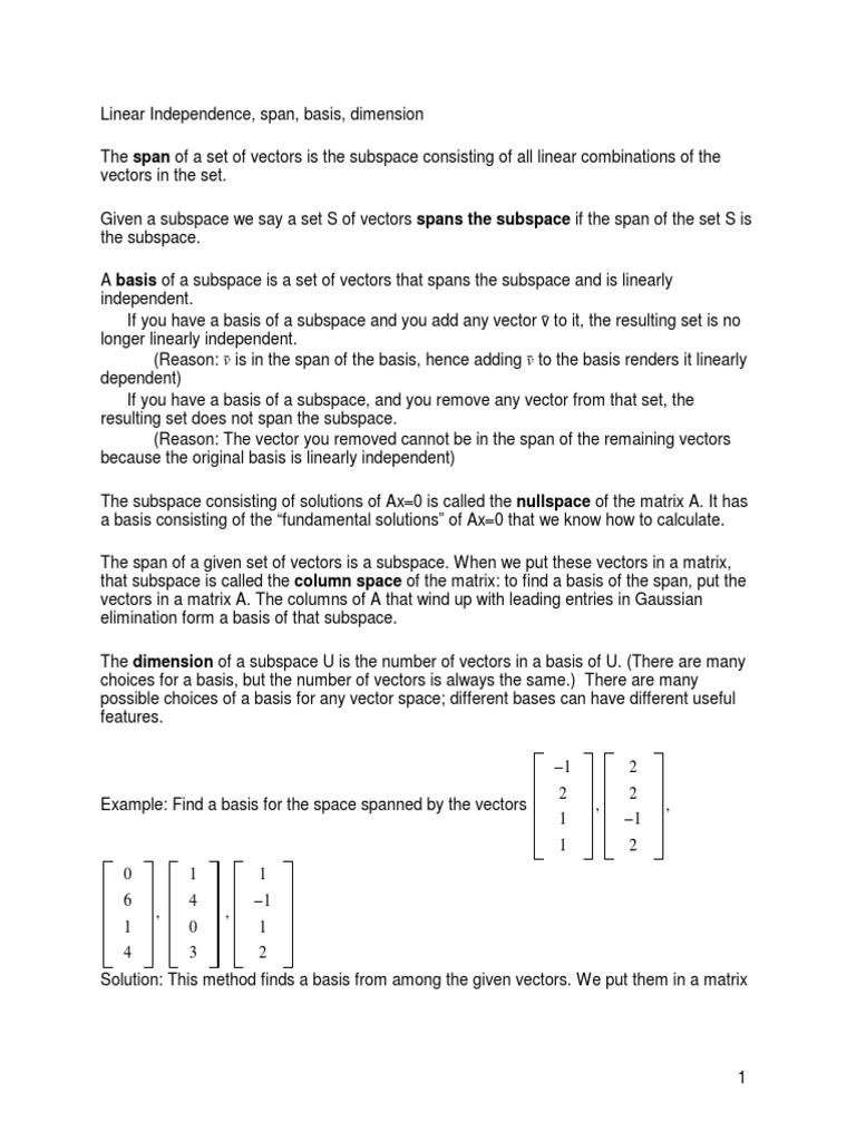 Basis | PDF | Linear Subspace | Basis (Linear Algebra)
