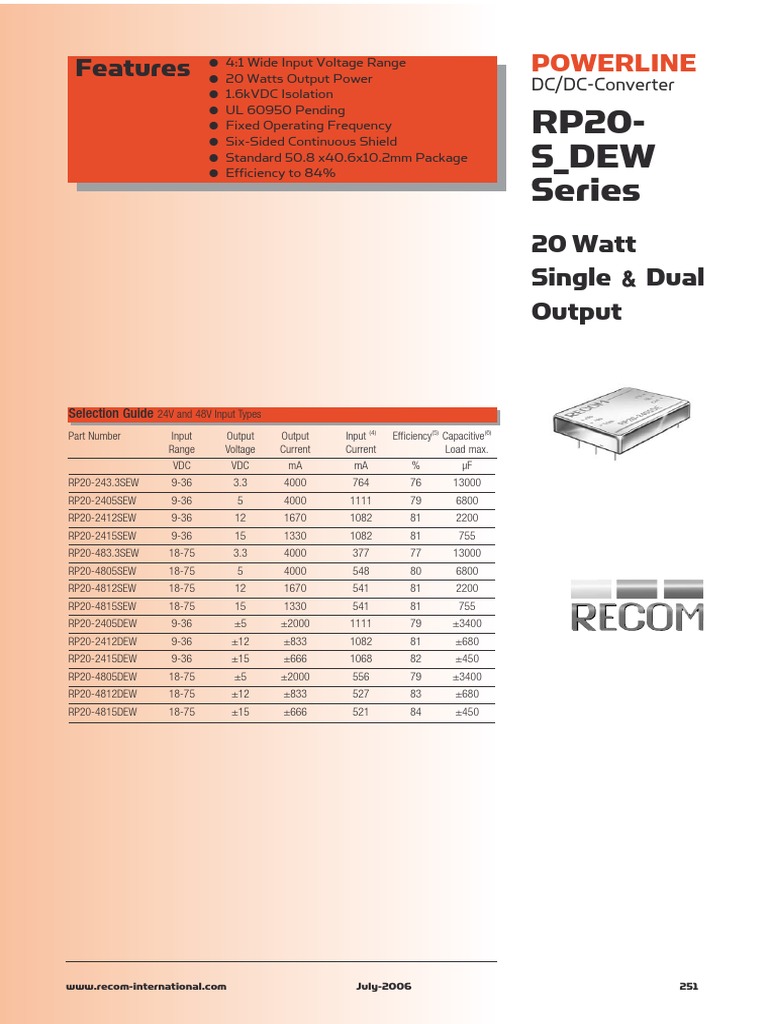 RECOM Datasheet | PDF | Resistor | Physical Quantities