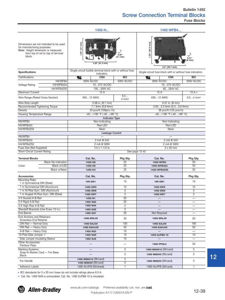 Allen-Bradley 1492 Terminal Blocks Guide | PDF | Fuse (Electrical ...