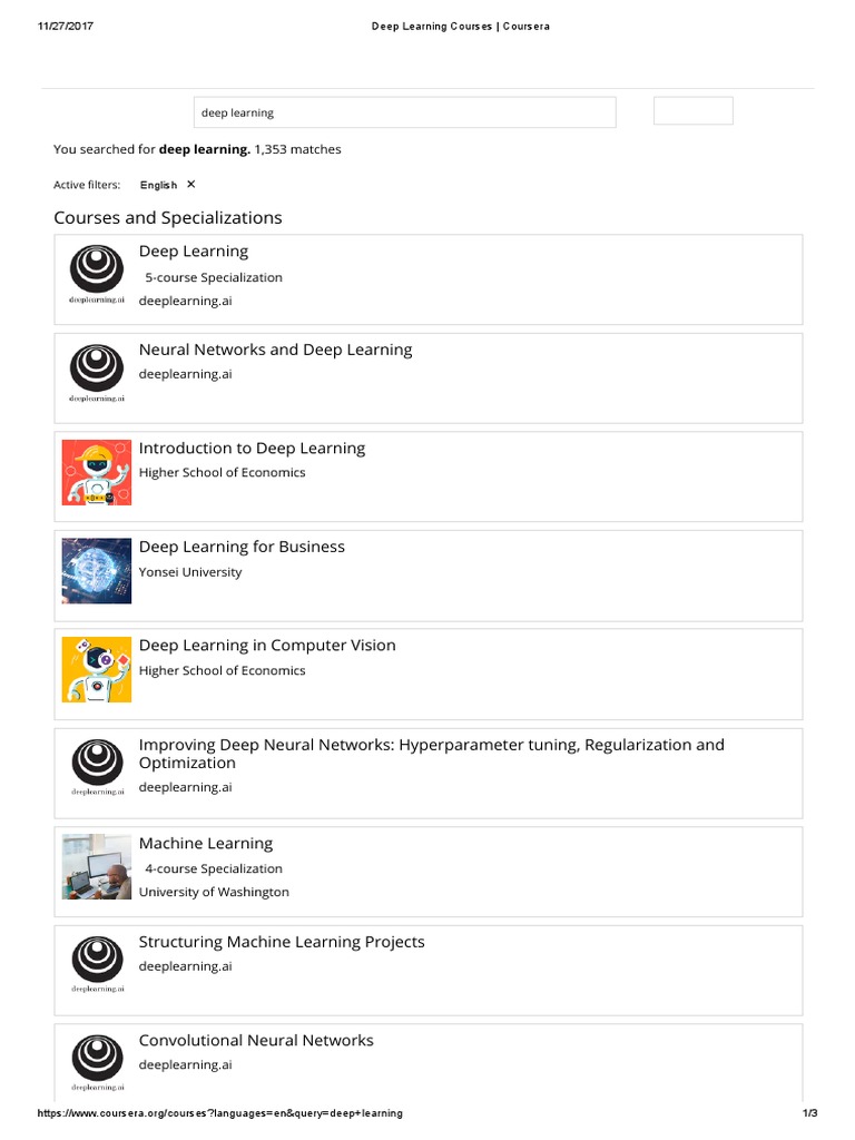 Deep Learning Courses - Coursera | PDF | Deep Learning | Artificial ...