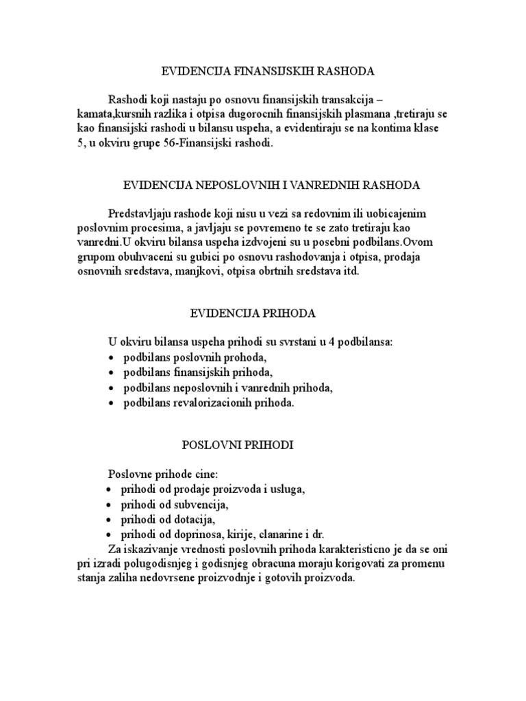 Evidencija Rashoda I Prihoda | PDF
