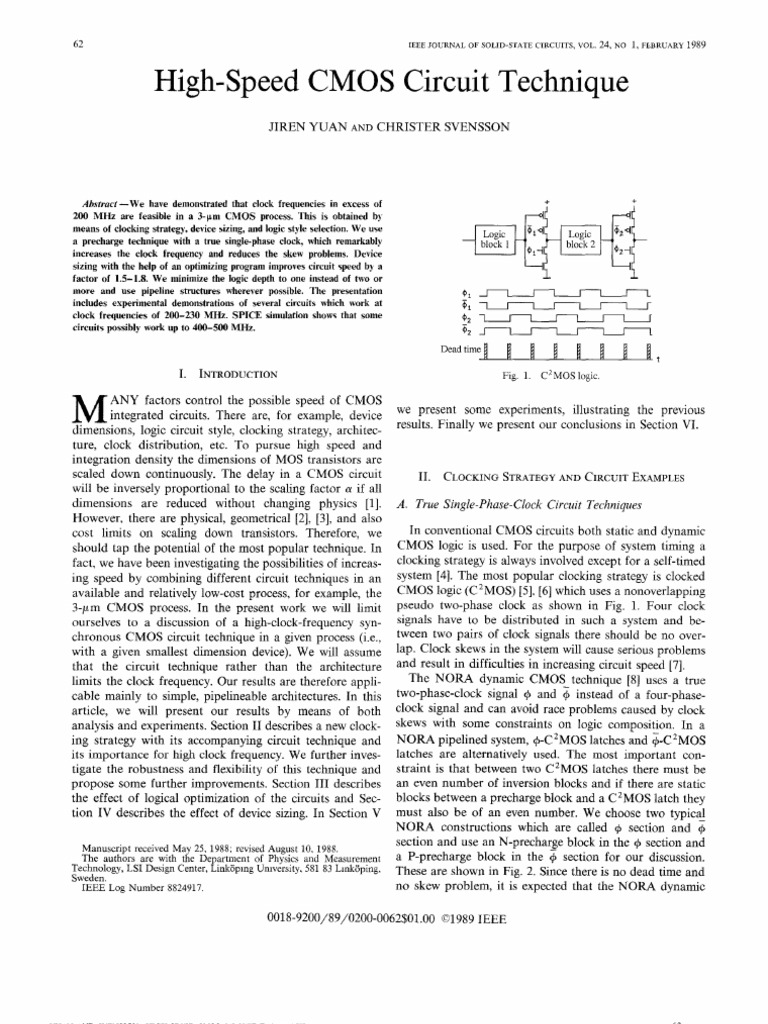 High-Speed CMOS Circuit Techniques | PDF | Logic Gate | Cmos