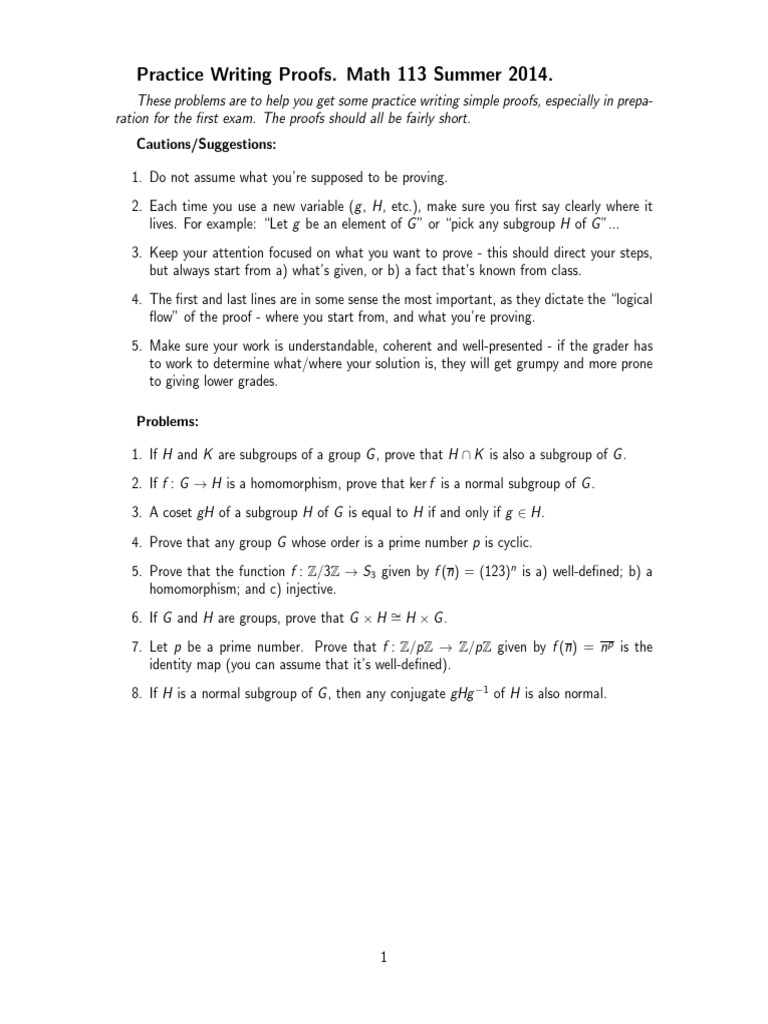 Practice Writing Proofs. Math 113 Summer 2014 | PDF