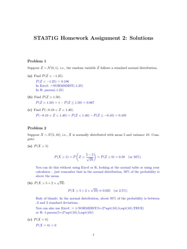 Homework 2 Solutions | PDF | Normal Distribution | Probability