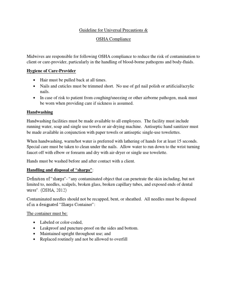Guideline For Universal Precautions | PDF | Hand Washing | Hygiene