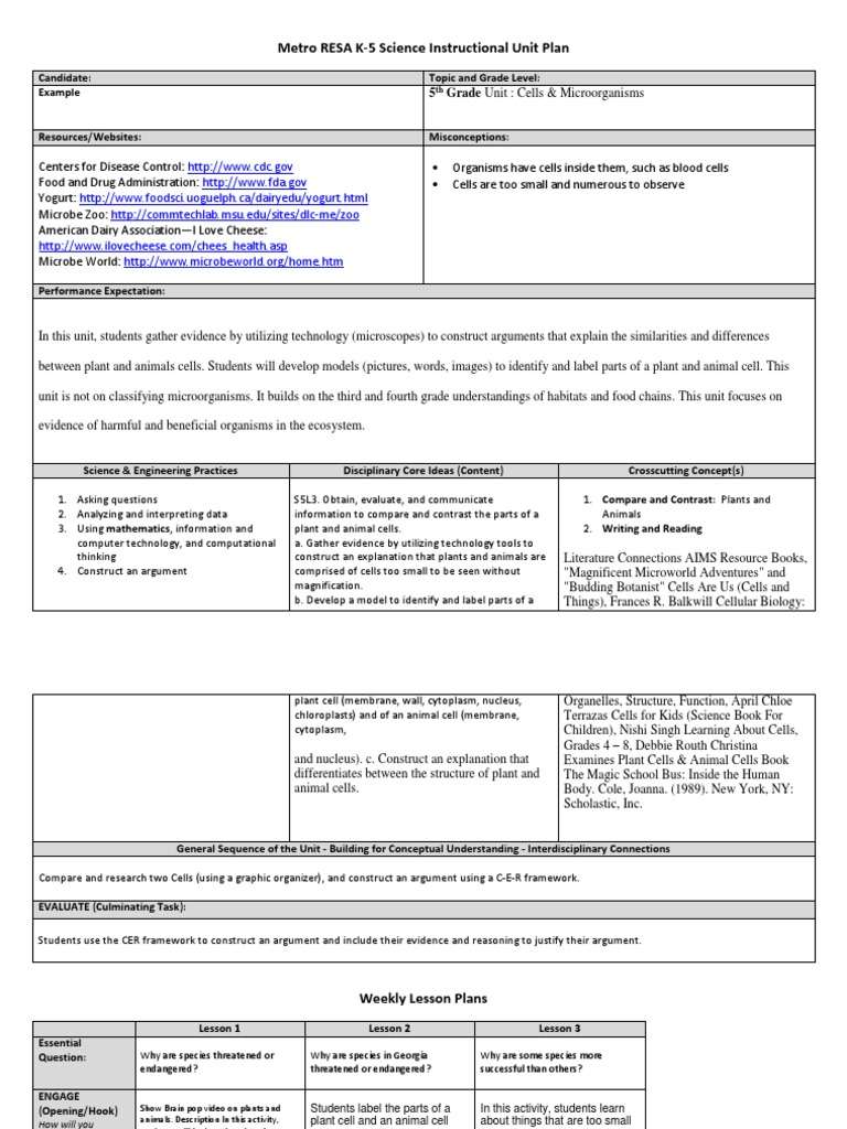 K-5 Unit Plan: Cells & Microorganisms | PDF | Cell (Biology ...