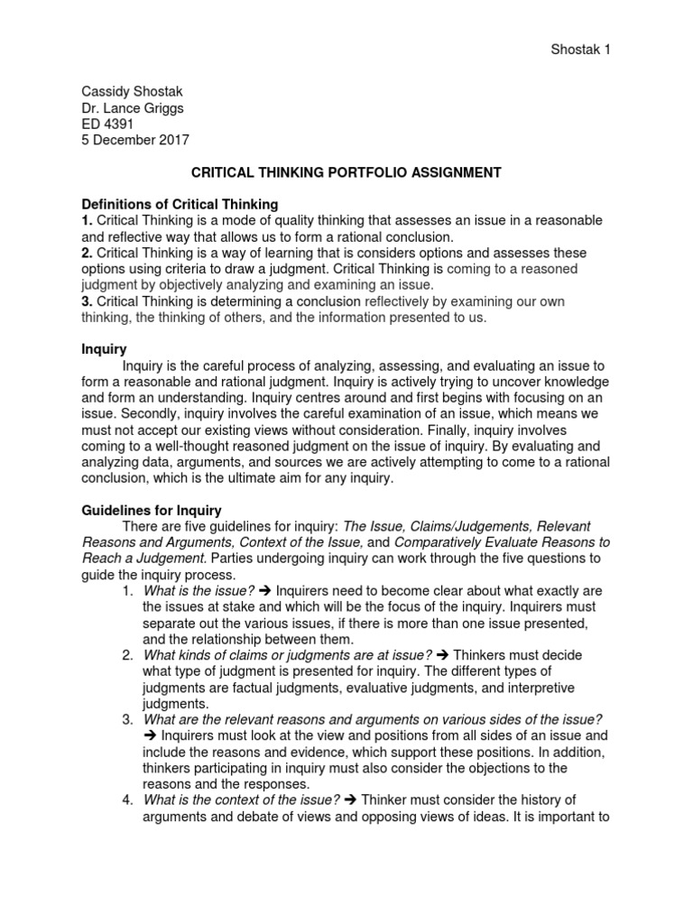 Critical Thinking Portfolio Assignment | PDF | Argument | Critical Thinking