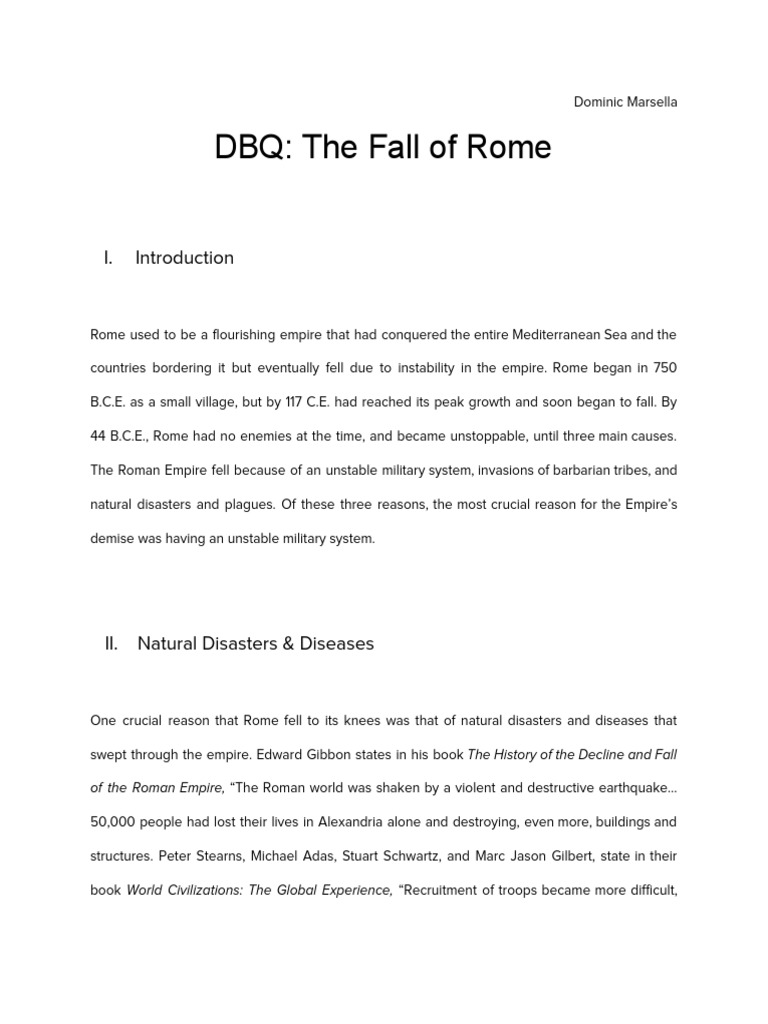 Dominic Marsella - DBQ - The Fall of Rome | PDF | Roman Empire | Europe ...