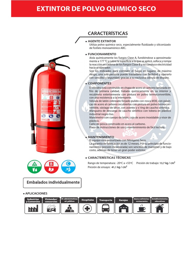 Ficha Técnica Extintor Polvo Seco PQS | PDF | Acero | Pintar