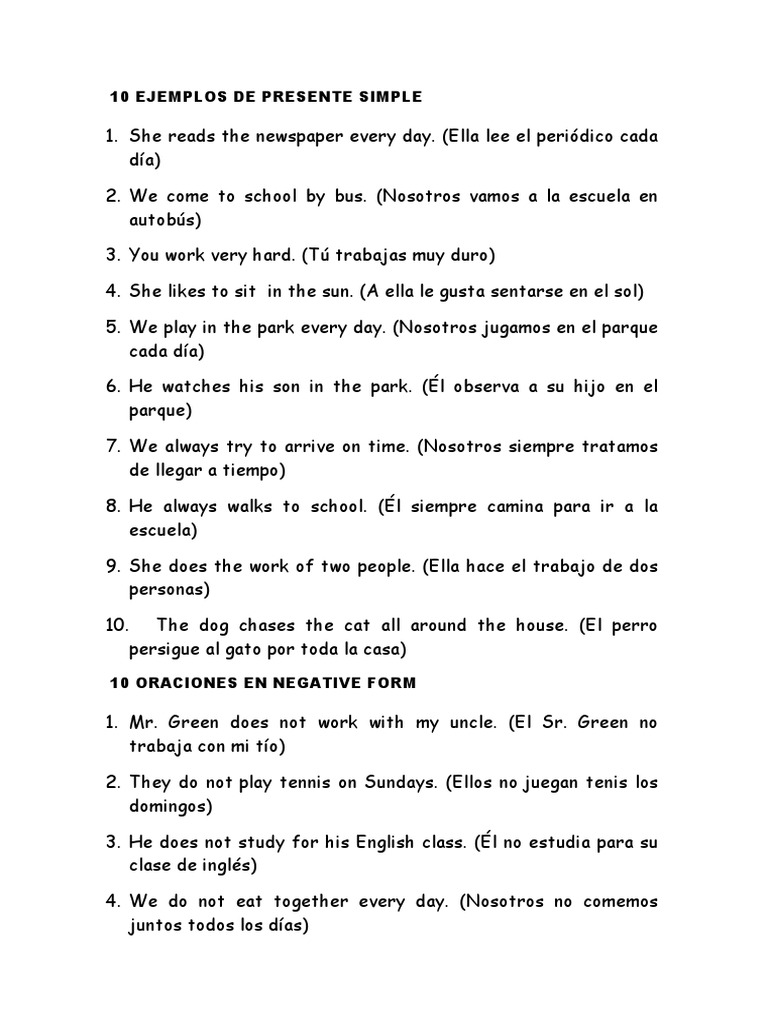10 Ejemplos de Presente Simple | PDF
