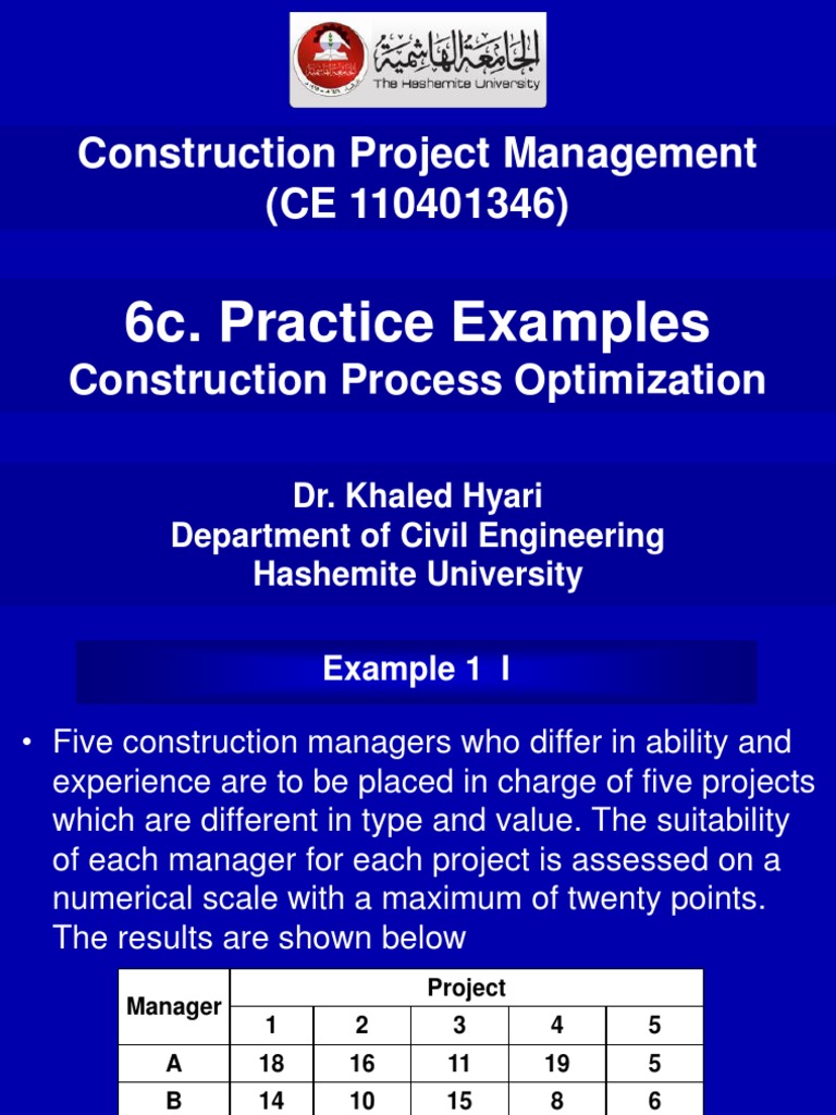 6c. Practice Examples - Construction Process Optimization | PDF ...