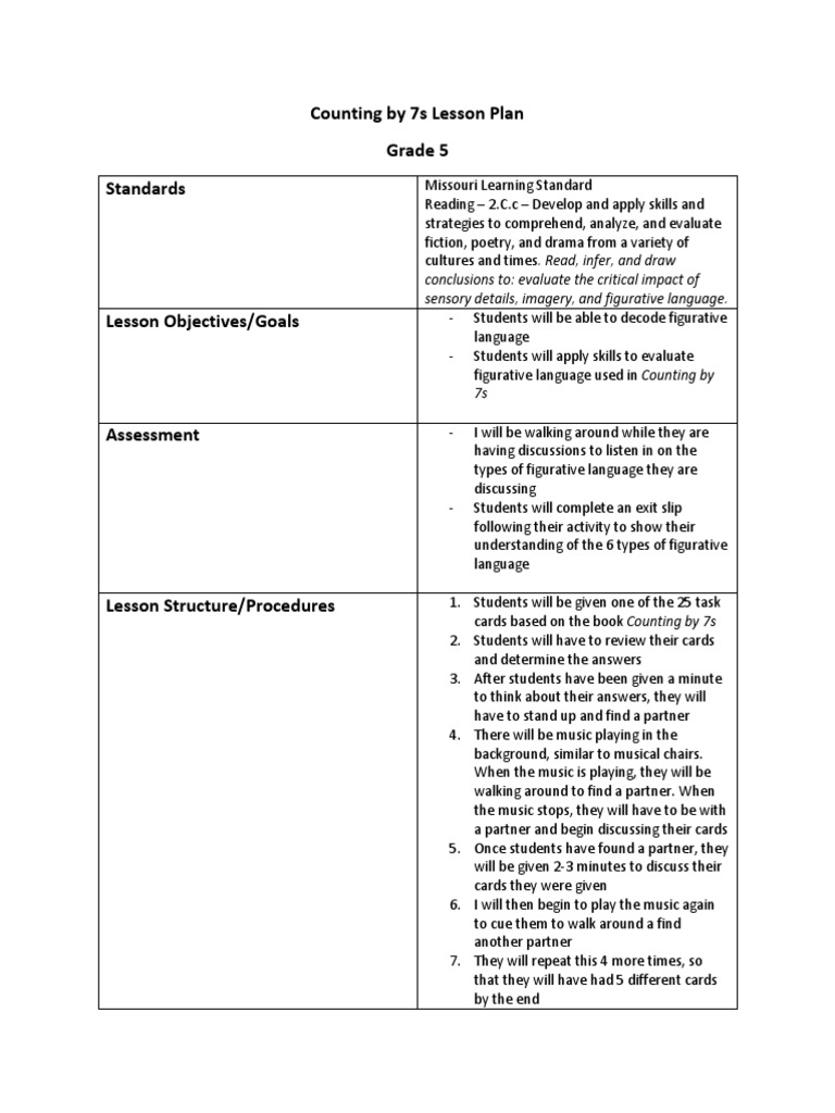 Counting by 7s Lesson Plan | PDF | Quality Of Life | Epistemology