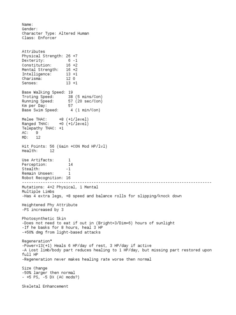 Gamma World 3rd Edition Character | PDF