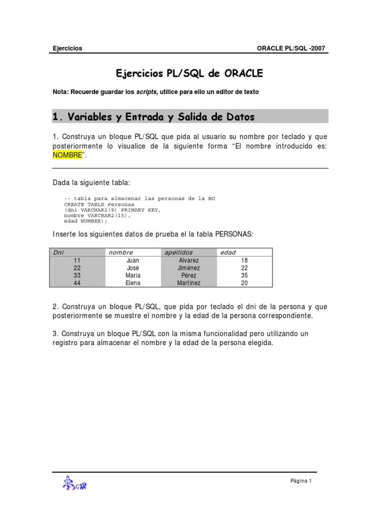 Ejercicios PLSQL | PDF | Pl / Sql | SQL