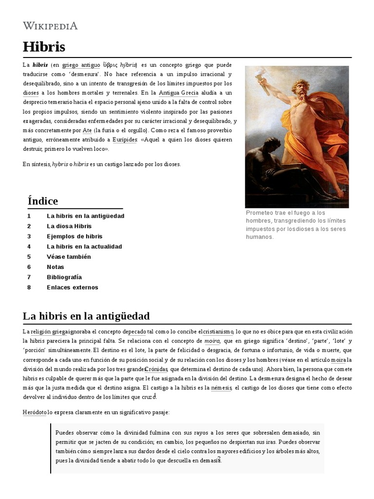 Concepto de Hibris en la Antigua Grecia | PDF | Mitología griega ...