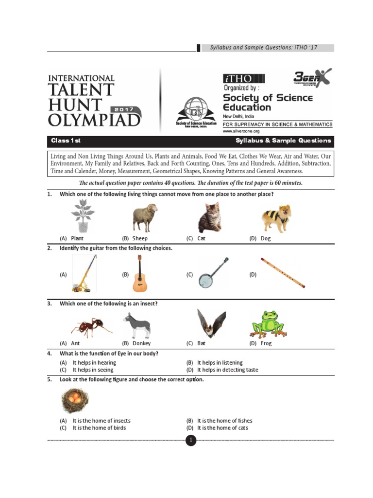 Class 1st Syllabus & Sample Questions | PDF | Nature