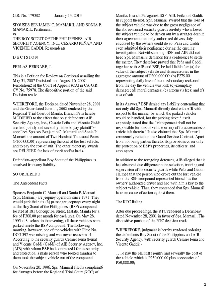 Mamaril Vs BSP | PDF | Lease | Security Guard