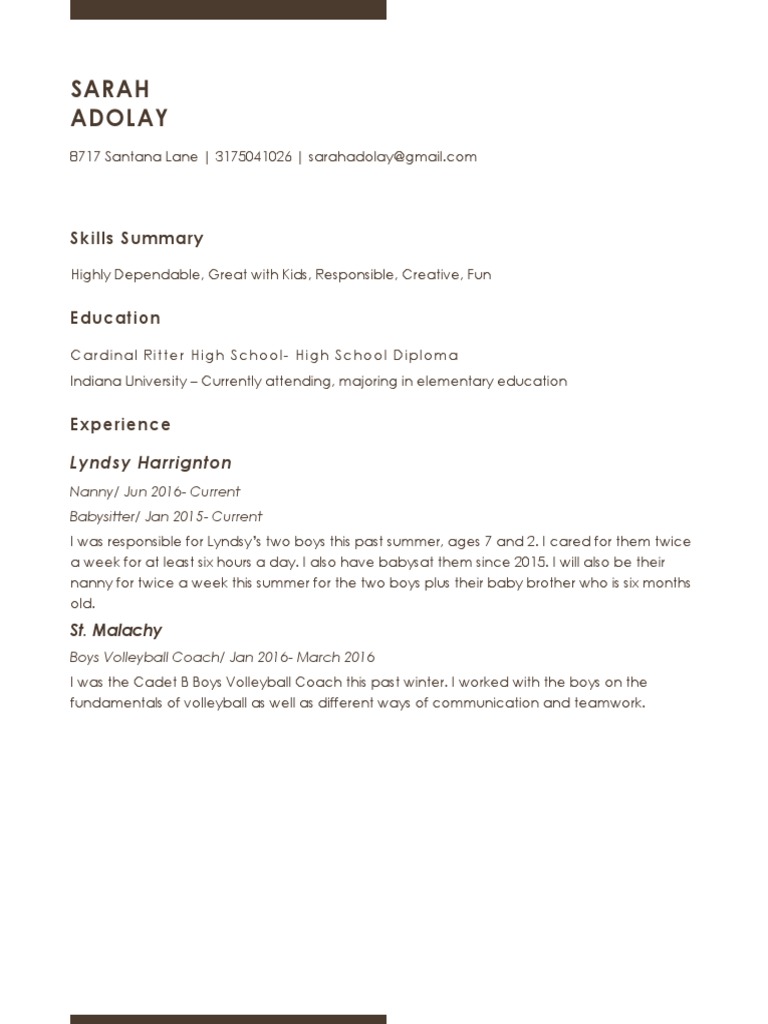 Sarah Adolay Resume | PDF