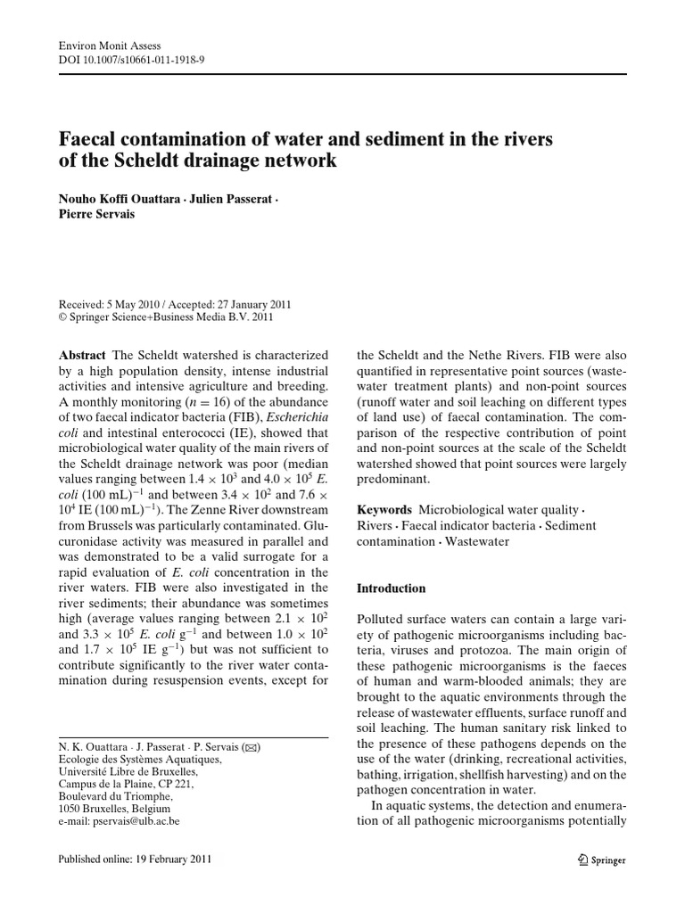 Faecal Contamination of Water and Sediment in The Rivers of The Scheldt ...