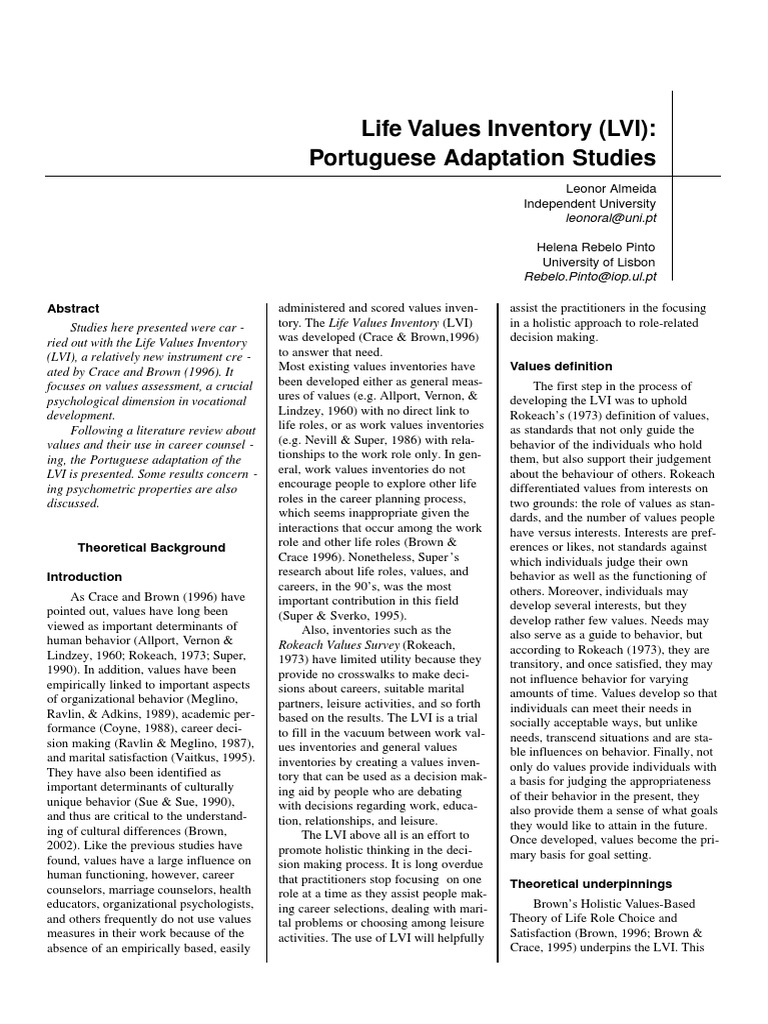 Life Values Inventory LVI | PDF | Value (Ethics) | Goal Setting