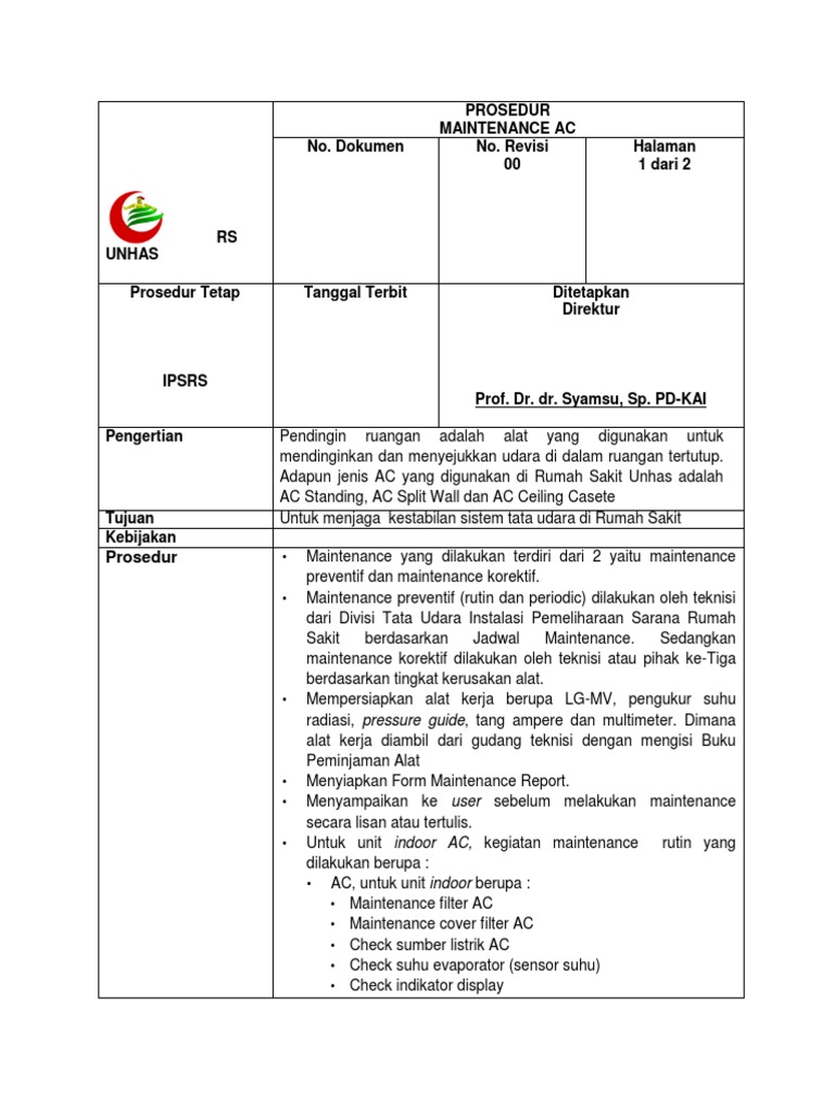 SOP Maintenance AC | PDF