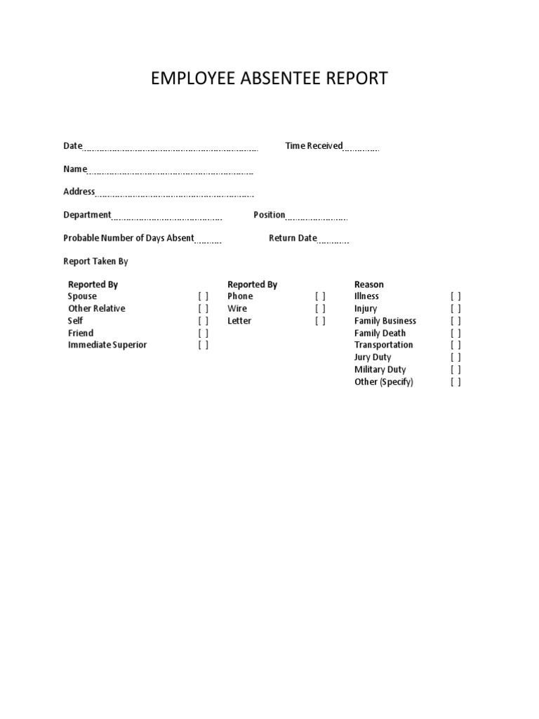 Employee Absentee Report: Reported by Reported by Reason | PDF ...