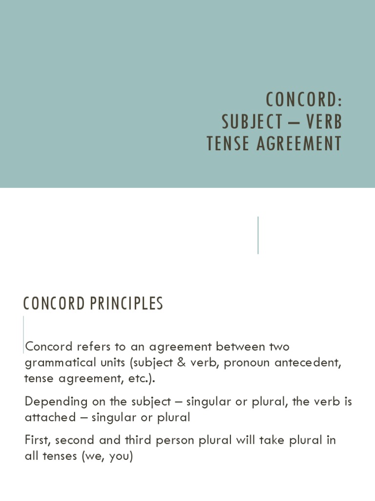 Concord: Subject - Verb Tense Agreement | PDF