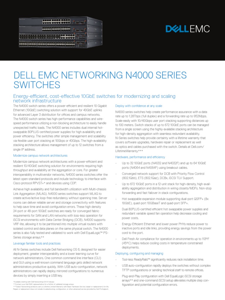 Dell Networking N4000 Series SpecSheet | PDF | Network Switch ...