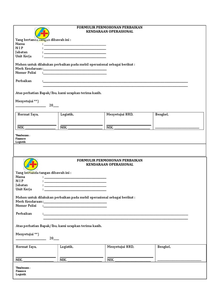 Form Perbaikan Kendaraan 2017