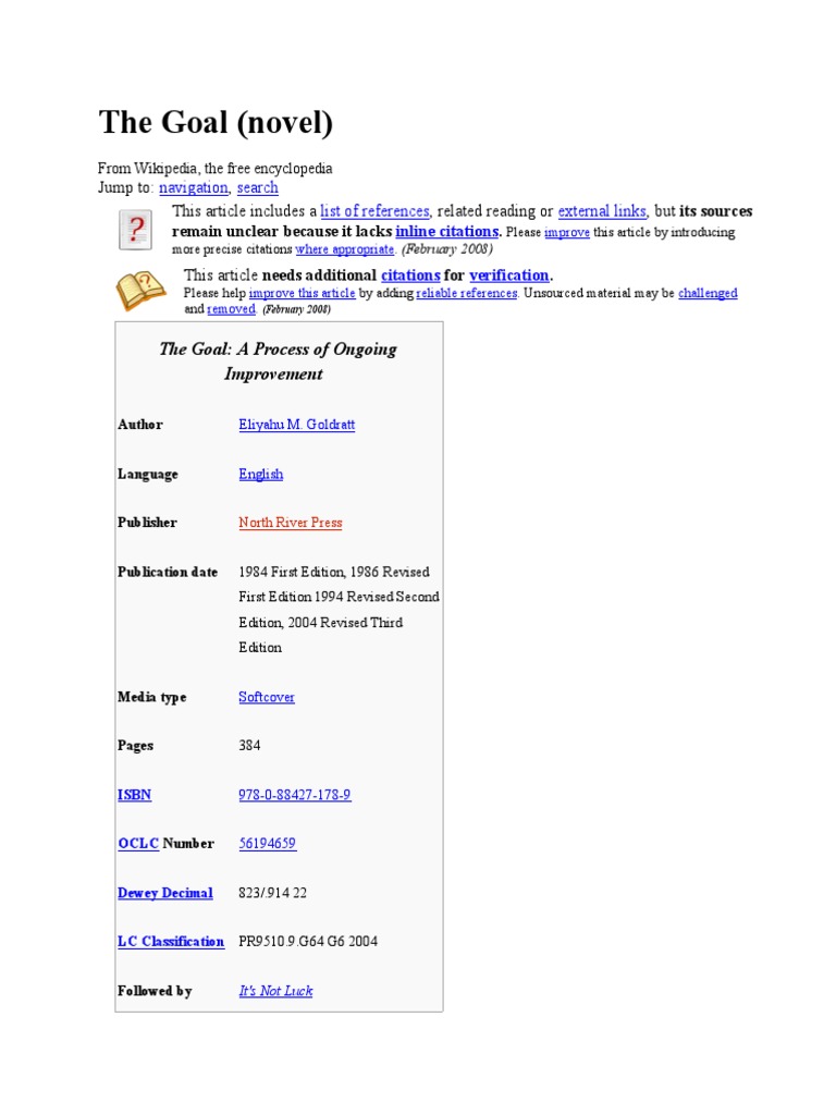 The Goal (Novel) : Navigation Search List of References External Links ...