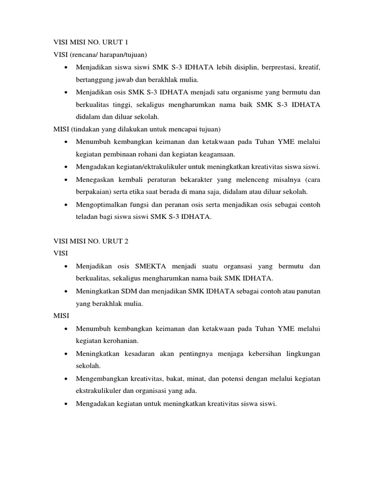 Visi Misi Osis | PDF