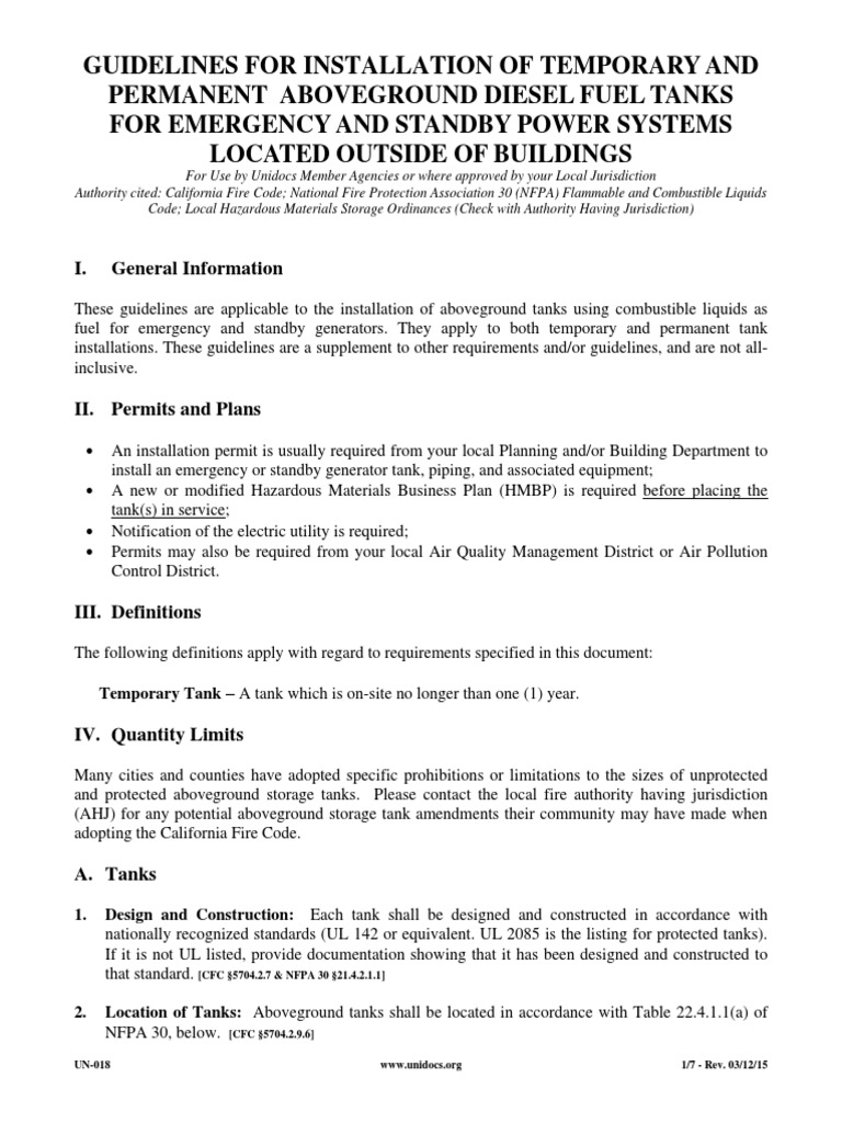 Guidelines For Installation of Diesel Fuel Tanks | PDF | Pipe (Fluid ...