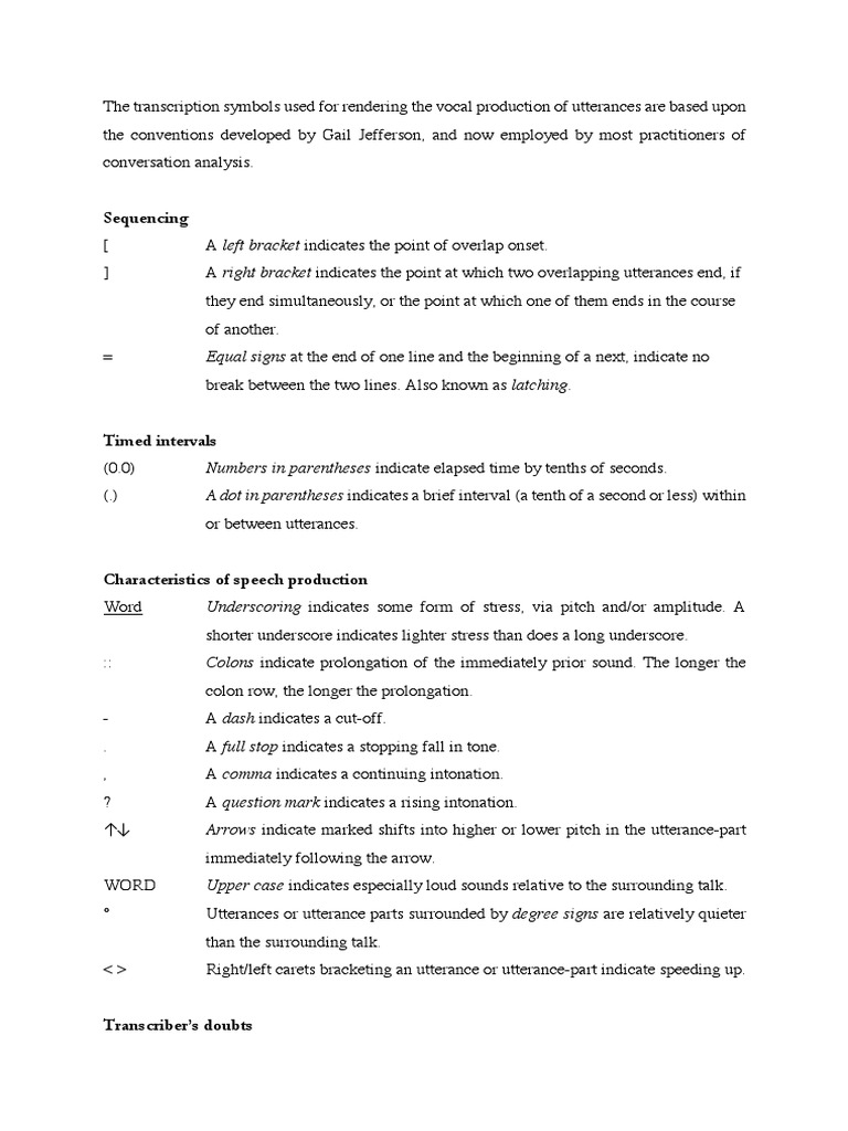Transcription Conventions | PDF