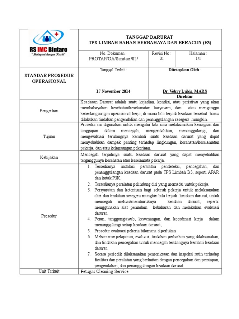 Sop Tanggap Darurat Tps Limbah b3 | PDF