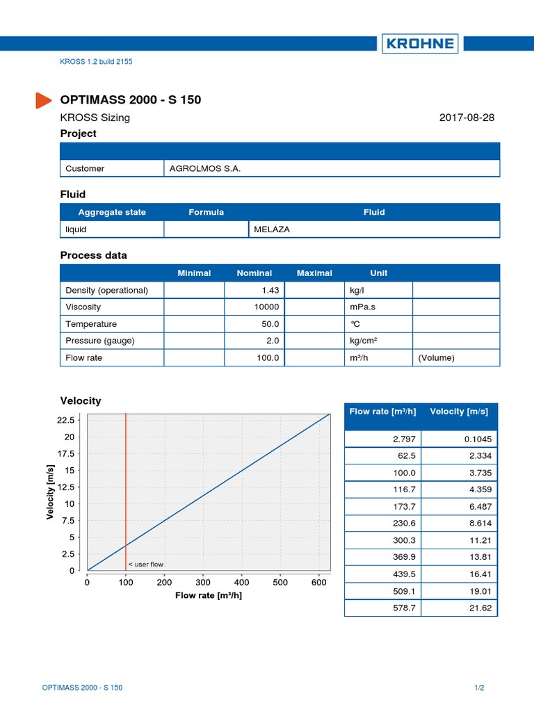 Sizing Optimass 2000 - s150 (10000mpas) | PDF | Fluid Dynamics | Flow ...
