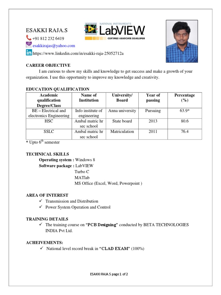 Esakki Raja Resume Pdf Computing And Information Technology Science